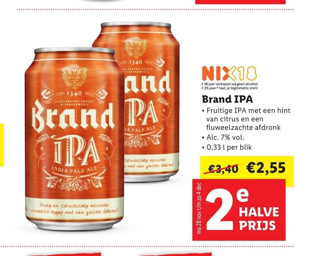 Brand IPA 0,33 l per blik aanbieding bij Lidl