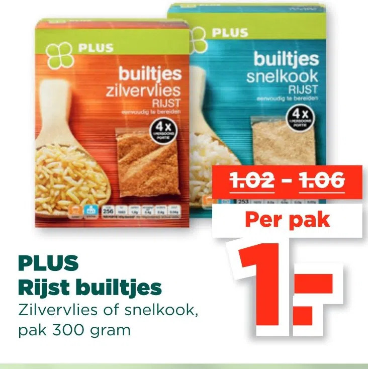 Plus rijst builtjes aanbieding bij PLUS