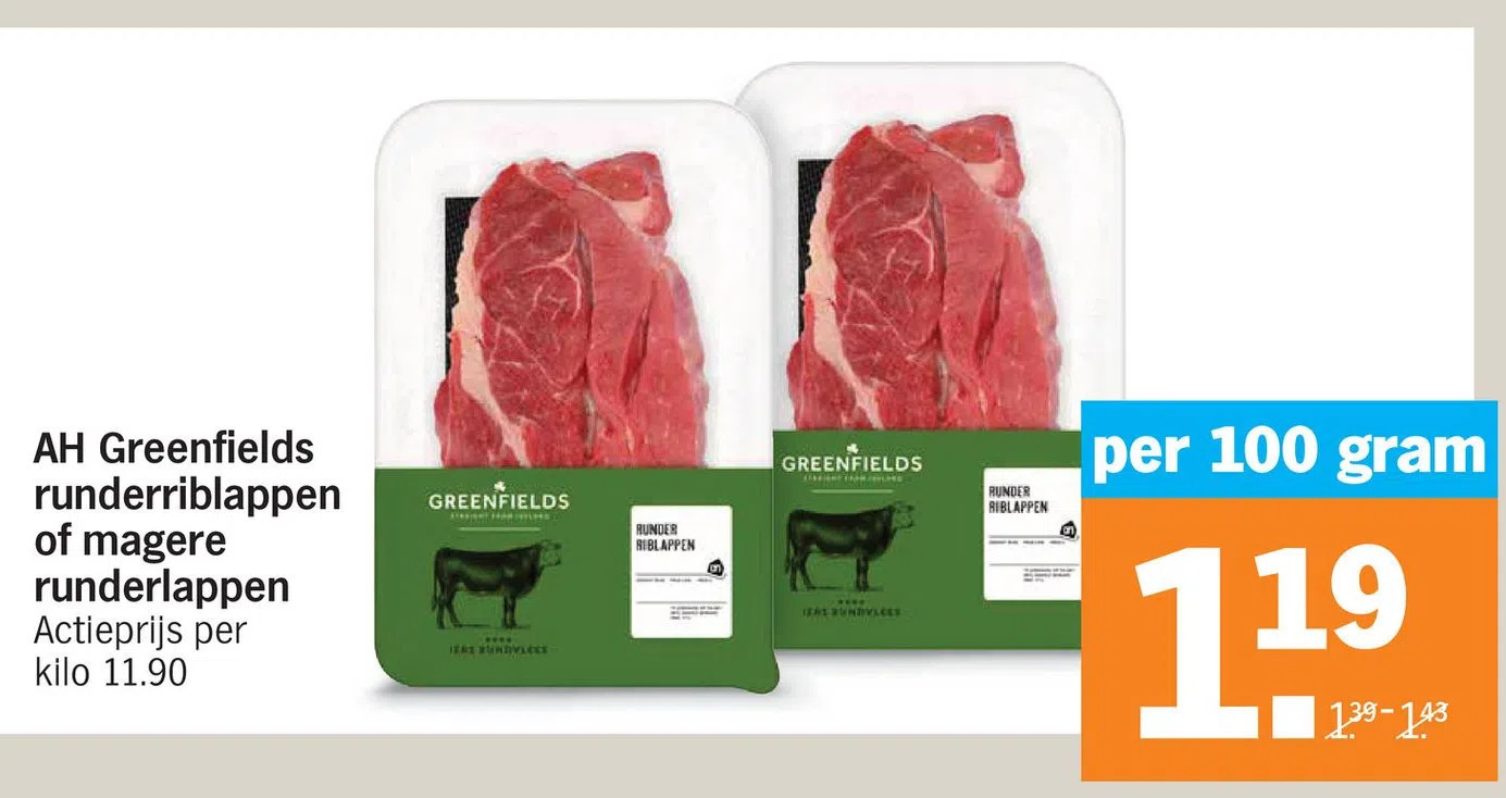Ah greenfields runderriblappen of magere runderlappen aanbieding bij ...
