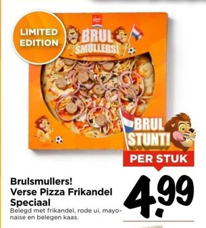 Brulsmullers! verse pizza frikandel speciaal aanbieding bij Vomar