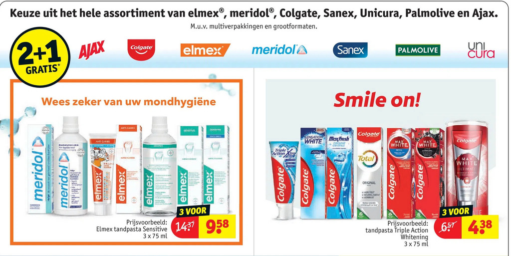 Keuze uit het hele assortiment van elmex®, meridol®, colgate, sanex ...