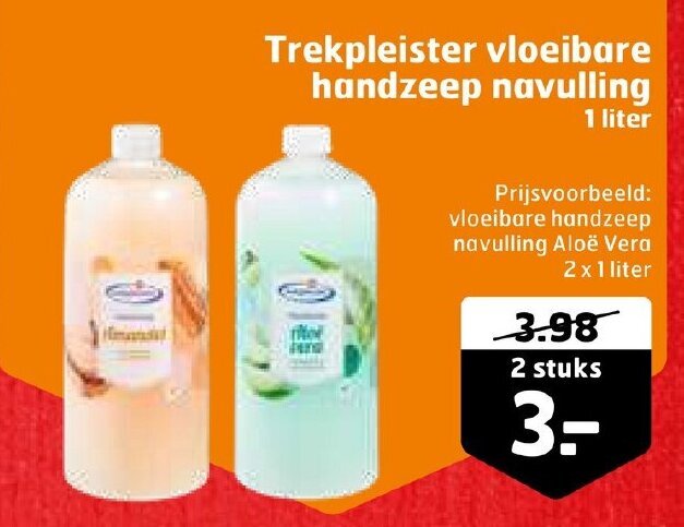 Vloeibare handzeep navulling 1 liter aanbieding bij Trekpleister