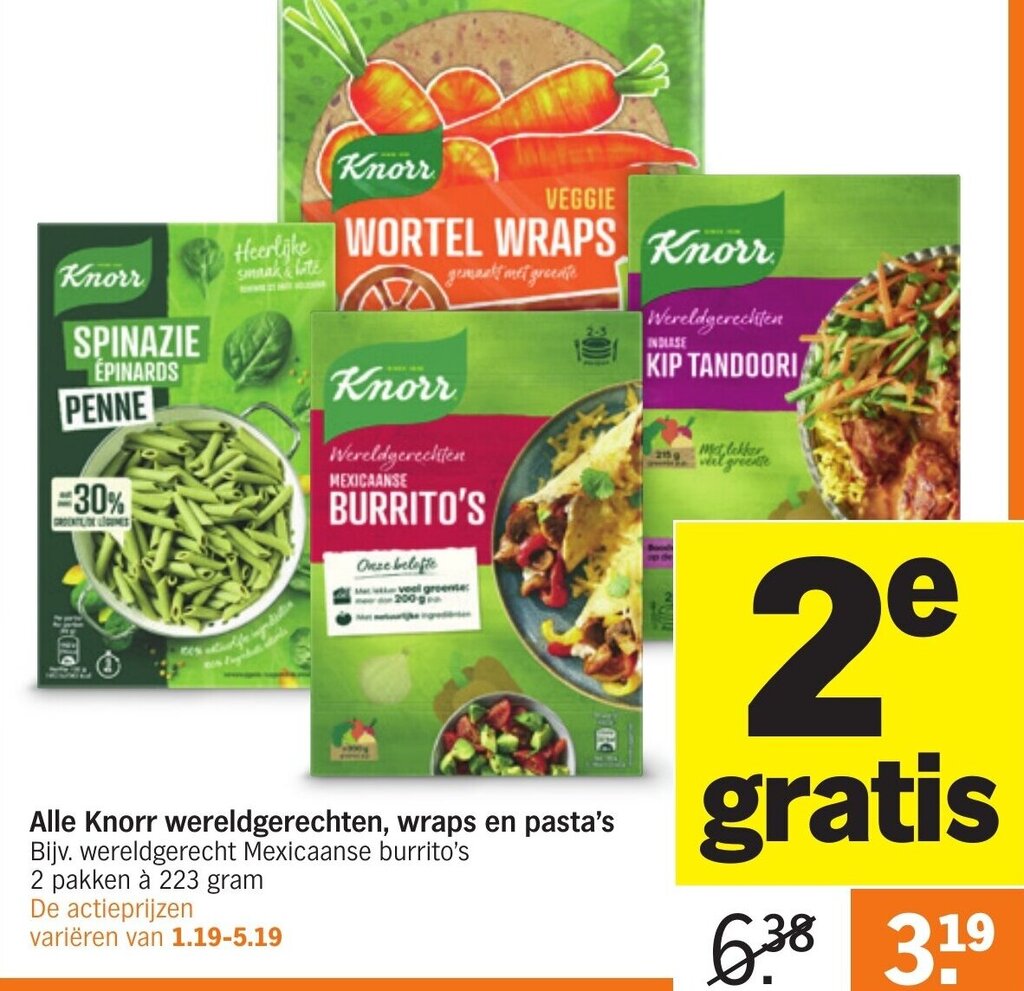 Alle Knorr wereldgerechten, wraps en pasta's 2e gratis aanbieding bij ...
