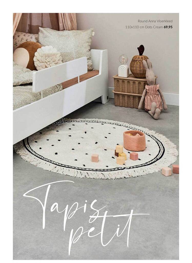 Round anna vloerkleed 110x110 cm dots cream aanbieding bij Babypark