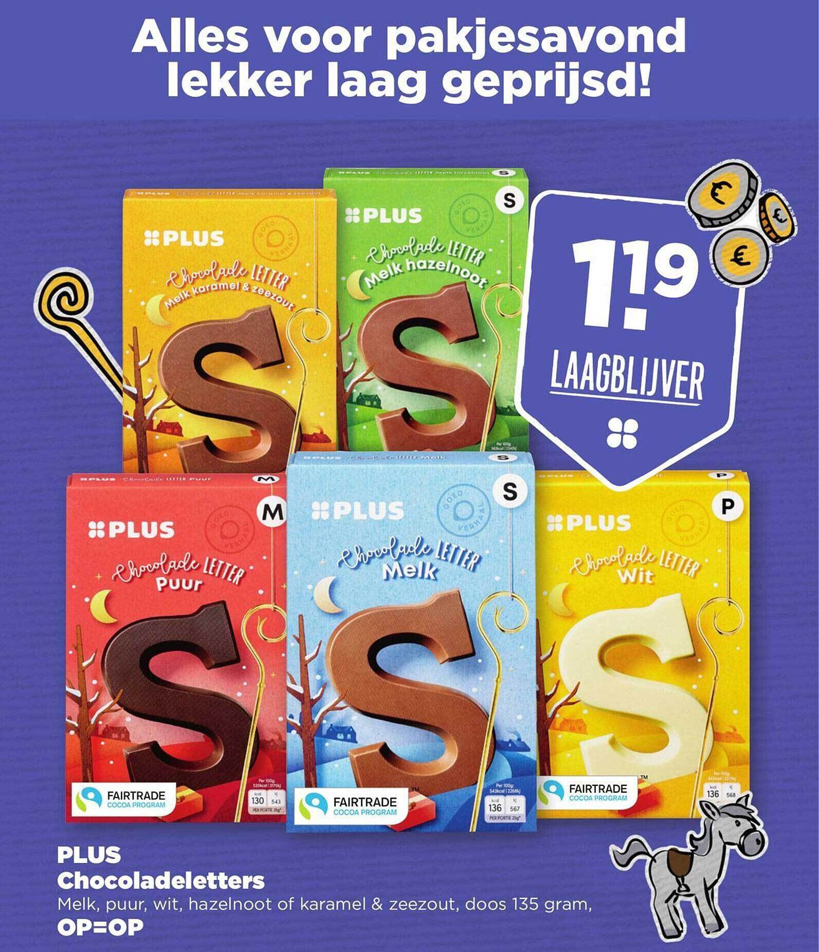 Plus chocoladeletters aanbieding bij PLUS