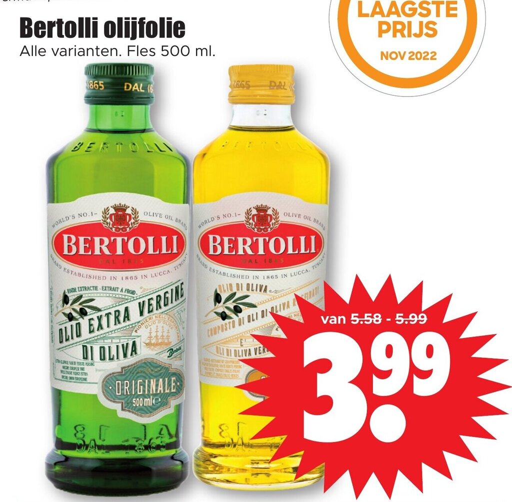 Bertolli olijfolie 500 ml aanbieding bij Dirk