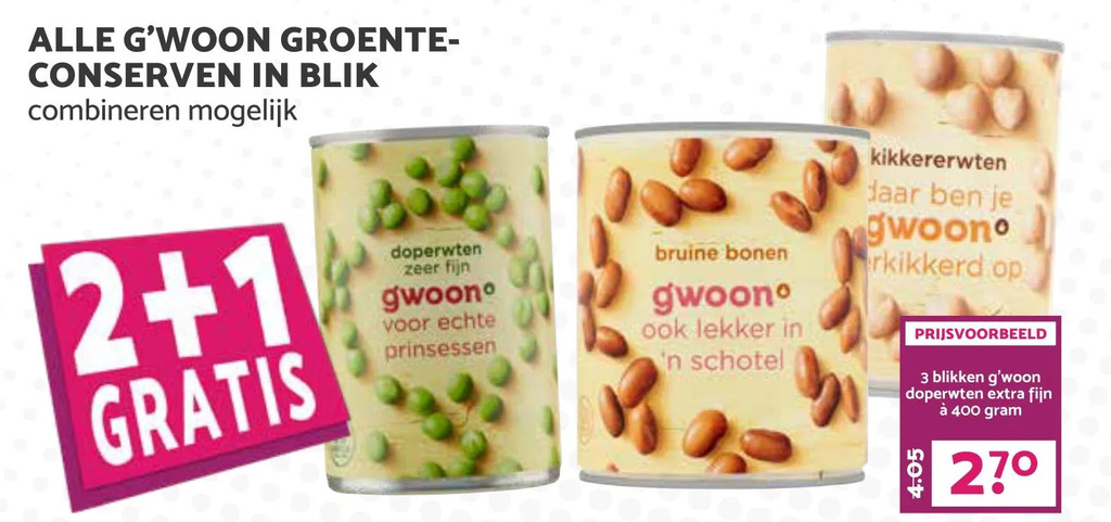 Alle g'woon groente conserven in blik 2+1 GRATIS aanbieding bij MCD ...