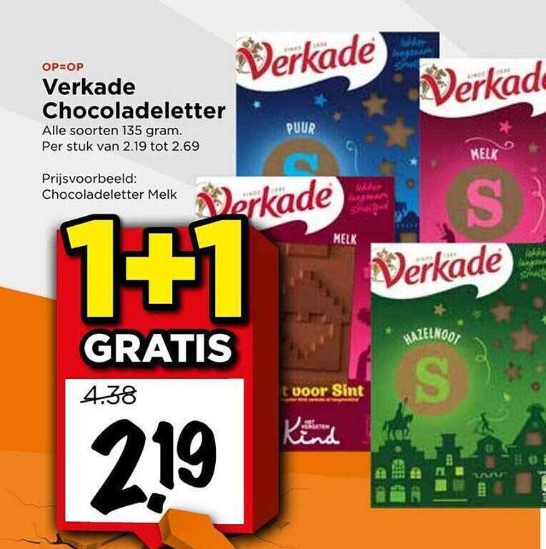 Verkade chocoladeletter 1+1 gratis aanbieding bij Vomar Voordeelmarkt