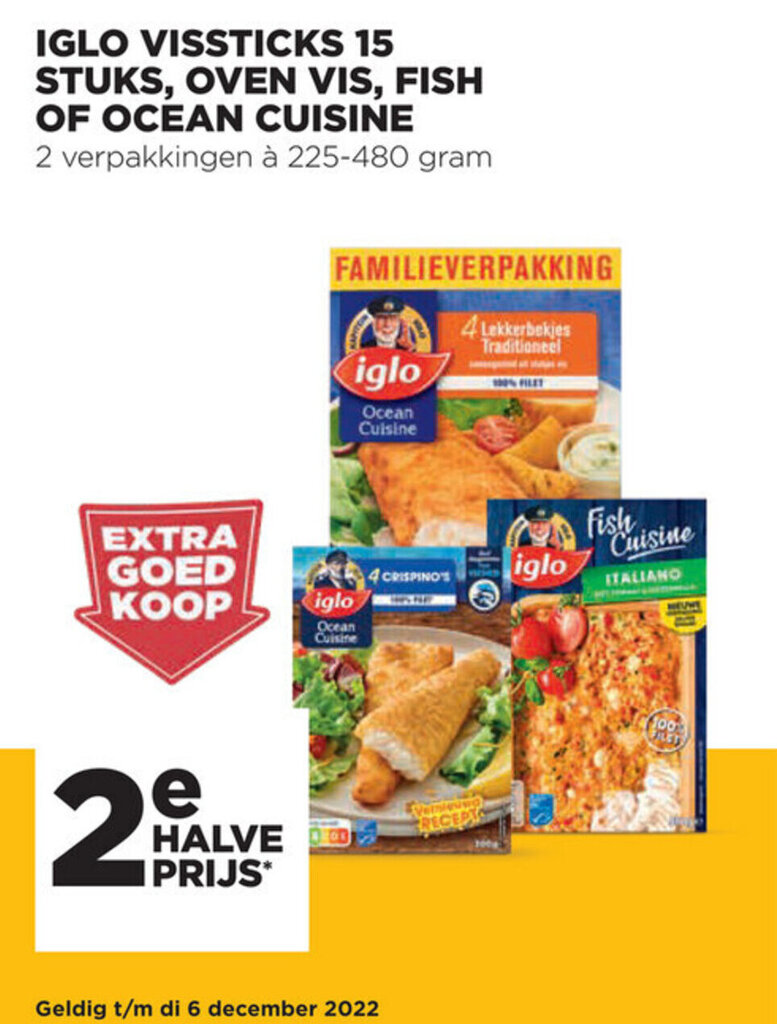 Iglo vissticks 15 stucks, oven vis, fish of ocean cuisine aanbieding ...