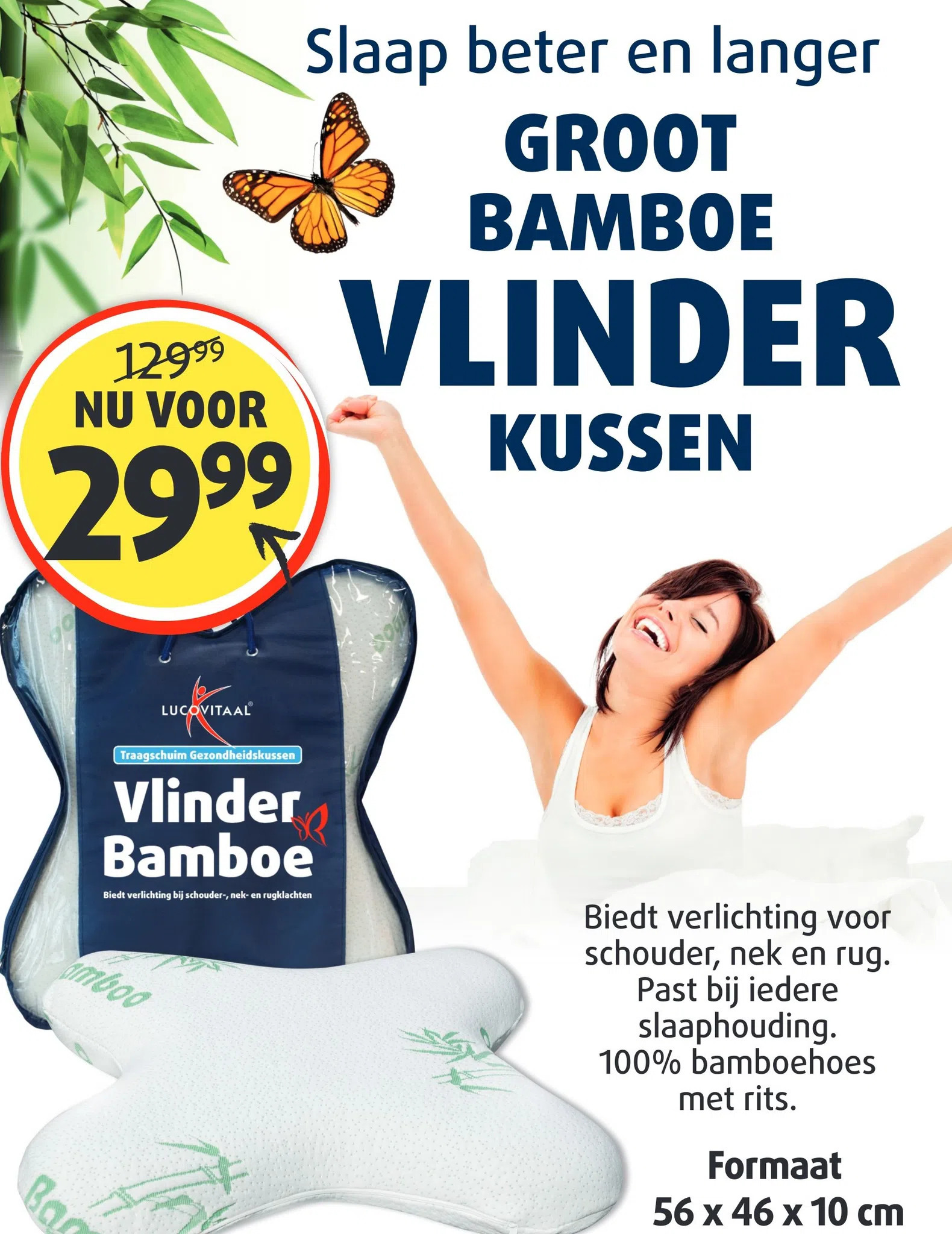 Groot bamboe vlinder kussen aanbieding bij Lucovitaal