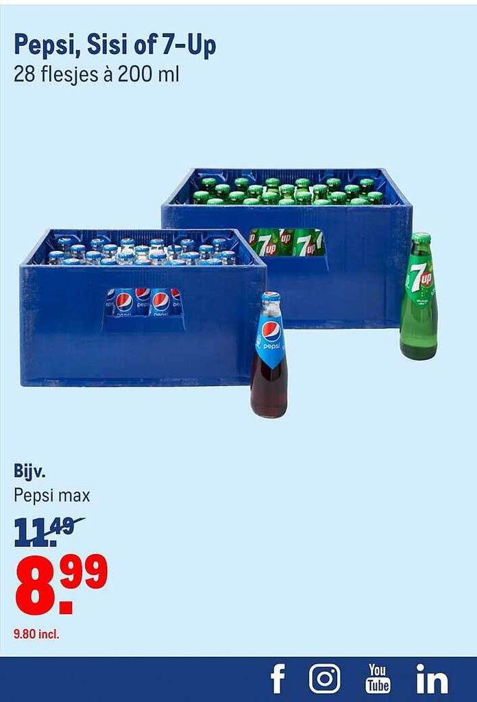 Pepsi, Sisi of 7-UP 28 flesjes a 200 ml aanbieding bij Makro