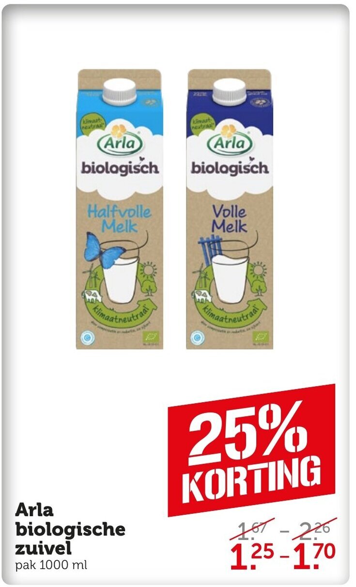 Arla biologische zuivel 1000 ml aanbieding bij Coop