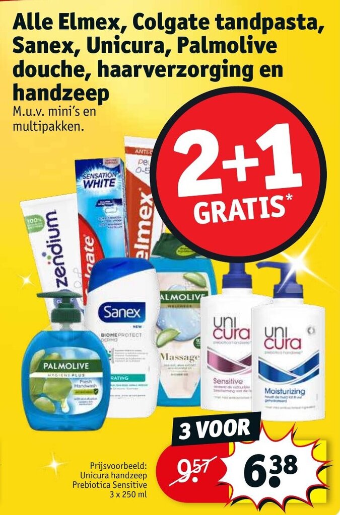 Alle Elmex, Colgate tandpasta, Sanex, Unicura,Palmolive douche ...