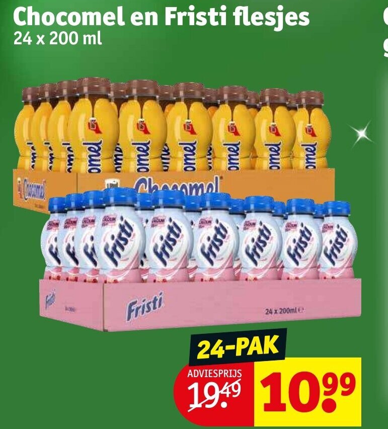 Chocomel en Fristi flesjes 24 x 200 ml aanbieding bij Kruidvat