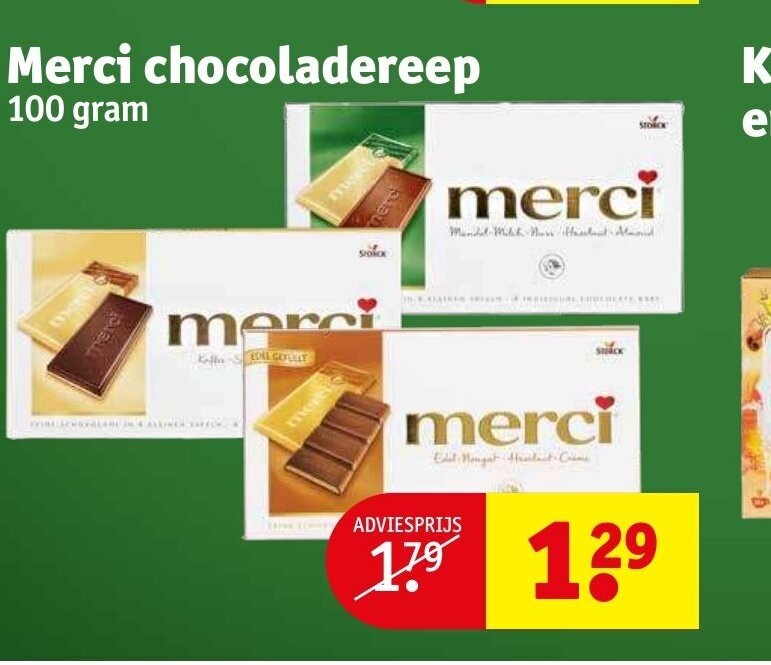 Merci chocoladereep 100 gram aanbieding bij Kruidvat