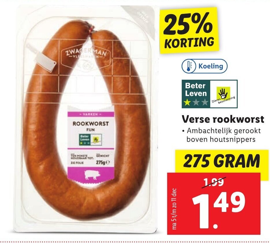 Verse rookworst 275g aanbieding bij Lidl