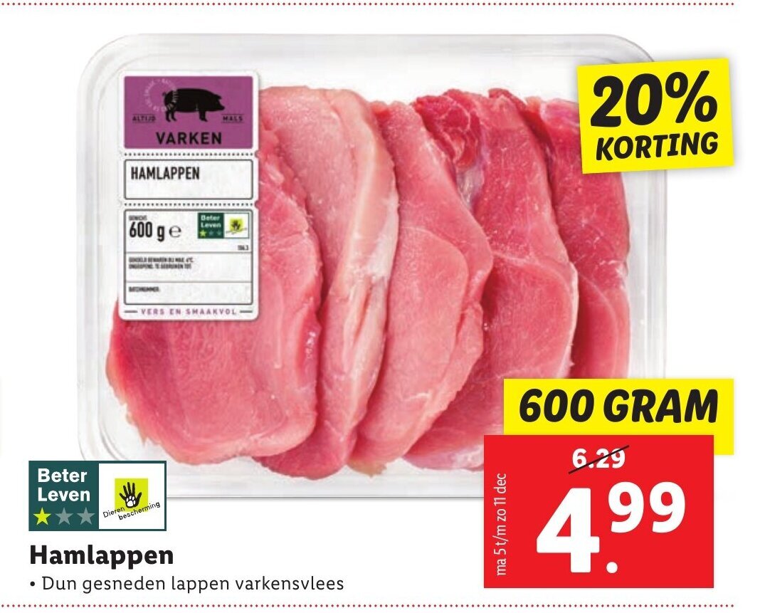 Hamlappen 600g aanbieding bij Lidl