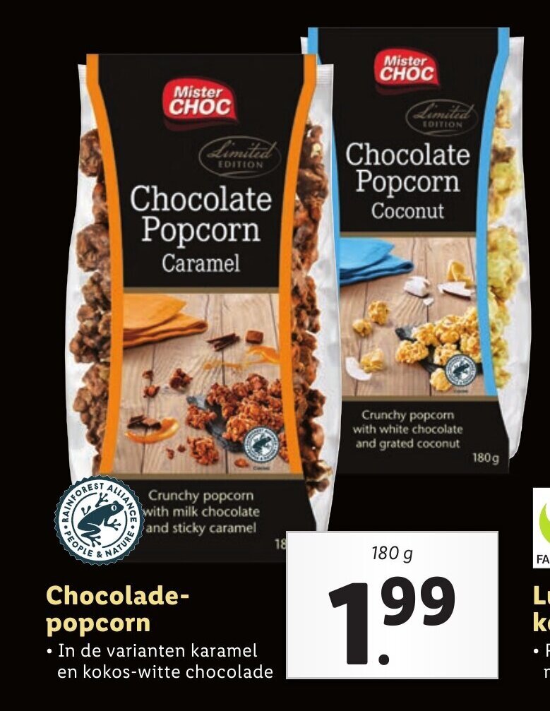 Chocolade-popcorn 180g aanbieding bij Lidl