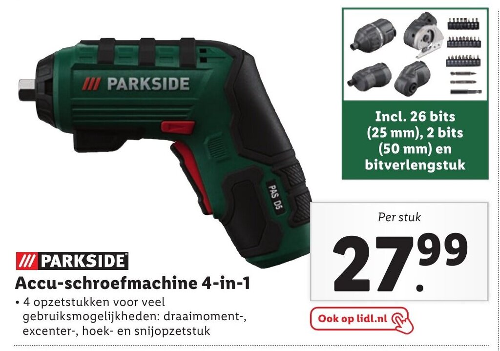 Parkside accu-schroefmachine 4-in-1 aanbieding bij Lidl