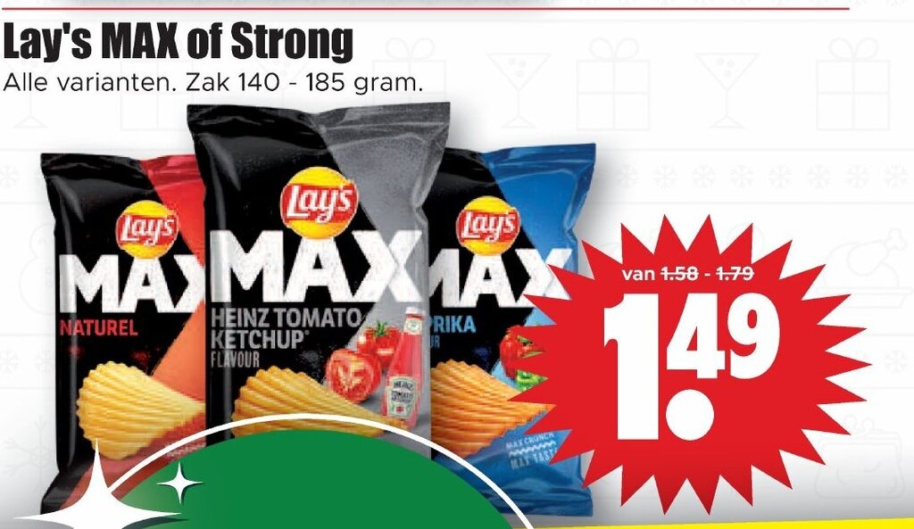 Lay's MAX of Strong 140-185 gram aanbieding bij Dirk