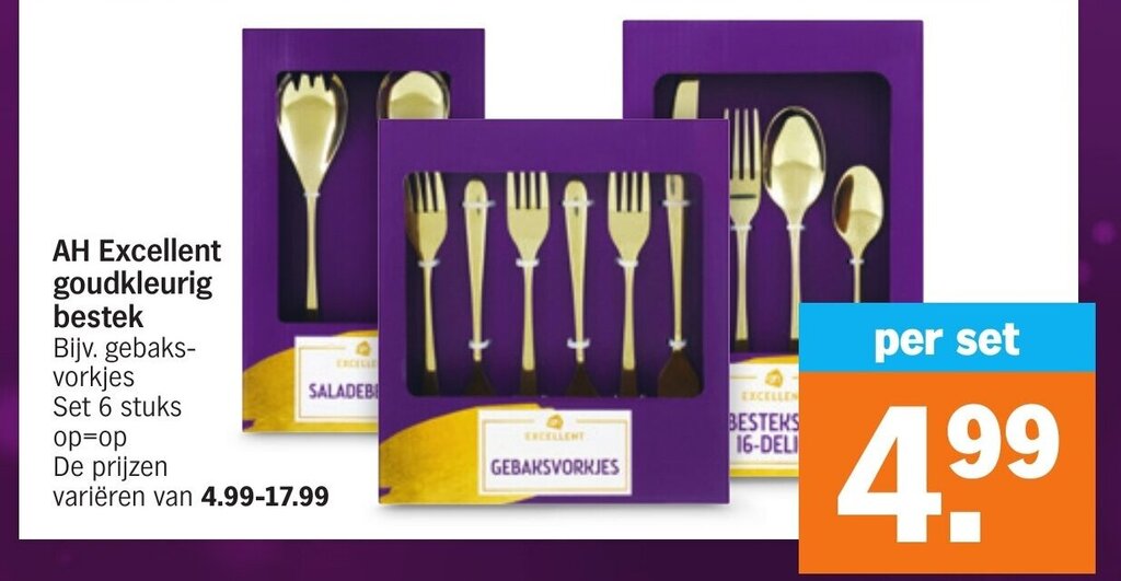 AH Excellent goudkleuring bestek 6 stuks aanbieding bij Albert Heijn