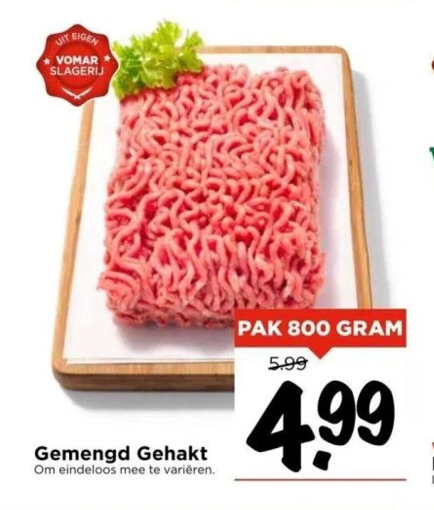 Gemengd Gehakt pak 800 gram aanbieding bij Vomar Voordeelmarkt