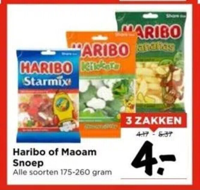 Haribo of Maoam Snoep 175-260 gram 3 zakken aanbieding bij Vomar ...