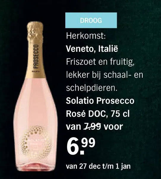 Solatio prosecco rosé doc, 75 cl aanbieding bij Albert Heijn