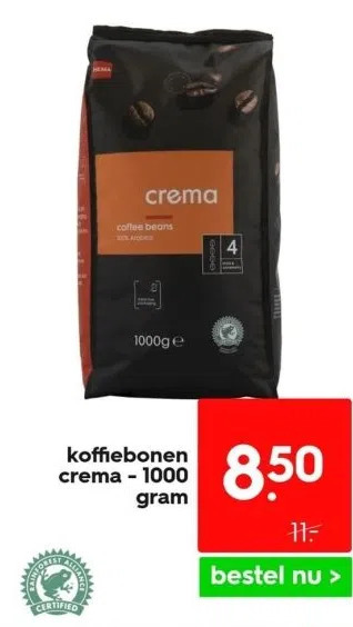 Koffiebonen crema - 1000 gram aanbieding bij HEMA