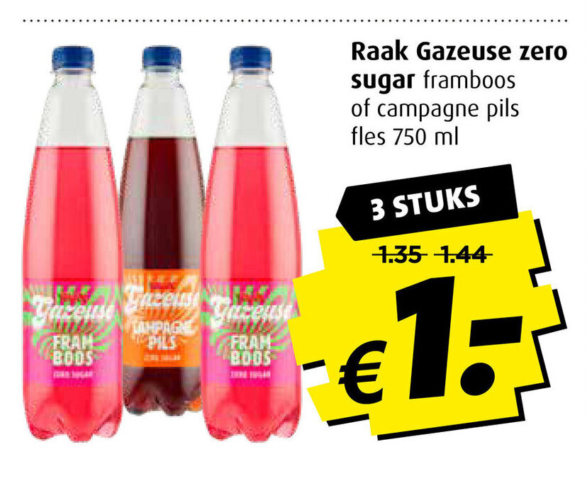 Raak Gazeuse zero sugar 750 ml 3 stuks aanbieding bij Boni
