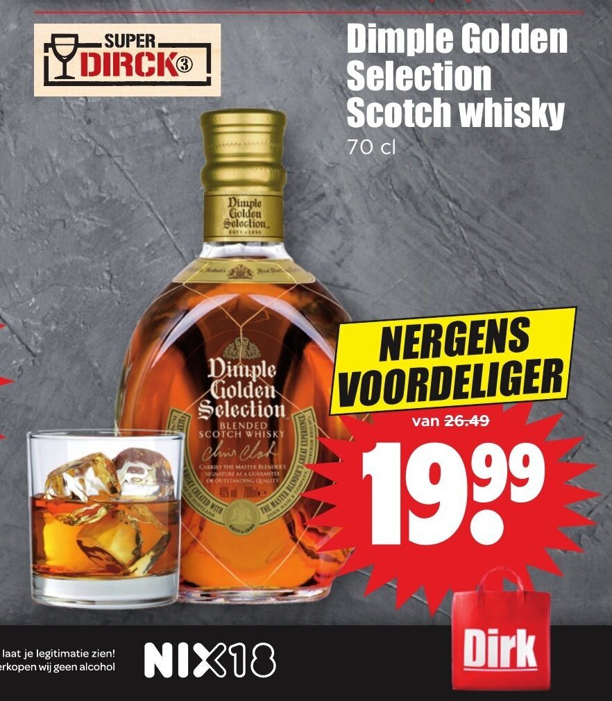 Dimple Golden Selection Scotch whisky 70 cl aanbieding bij Dirk
