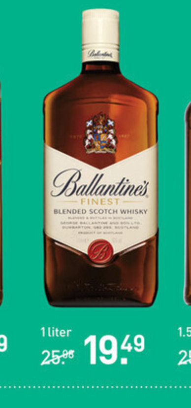 Ballantines Finest Blended Scotch Whisky 1 liter aanbieding bij Gall & Gall