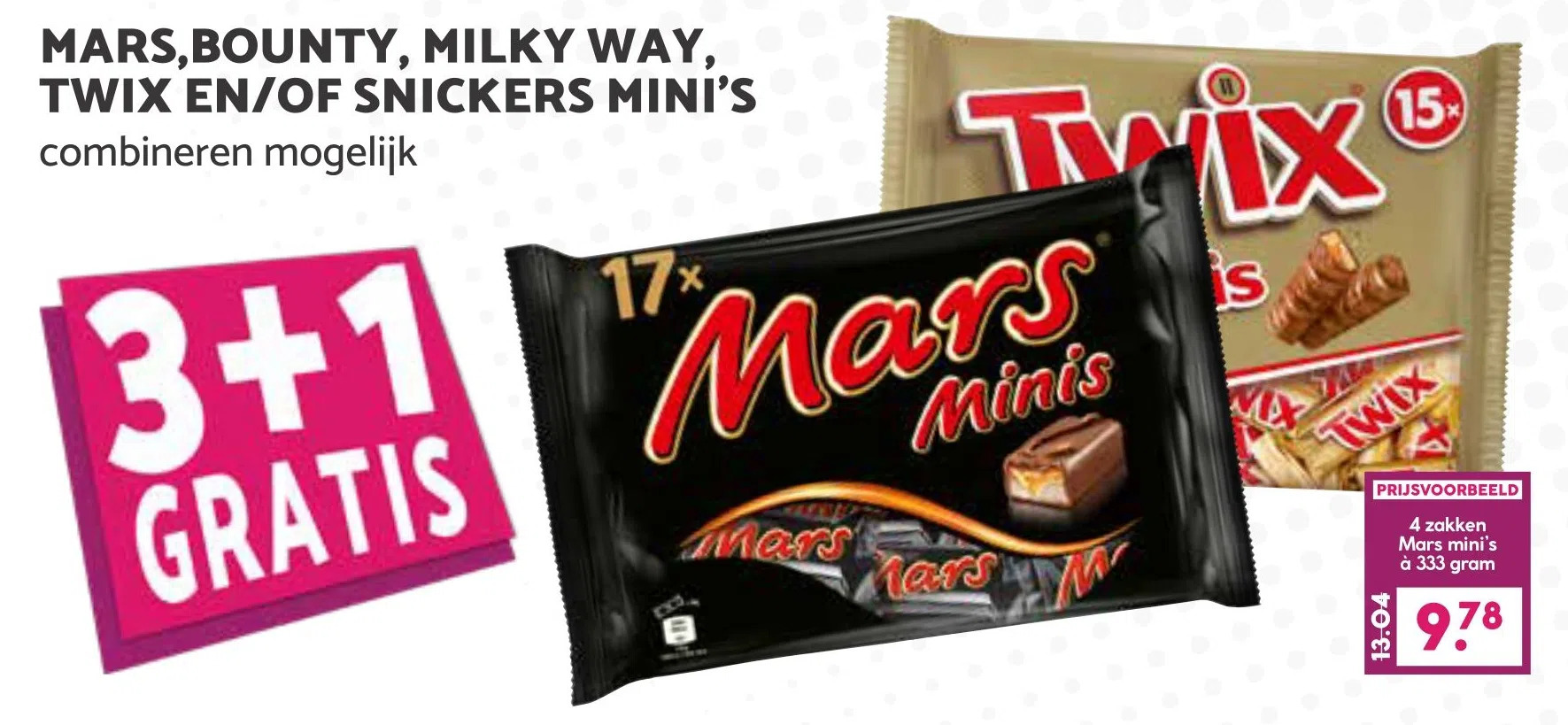 Mars,bounty, milky way, twix en/of snickers mini's aanbieding bij Boon ...