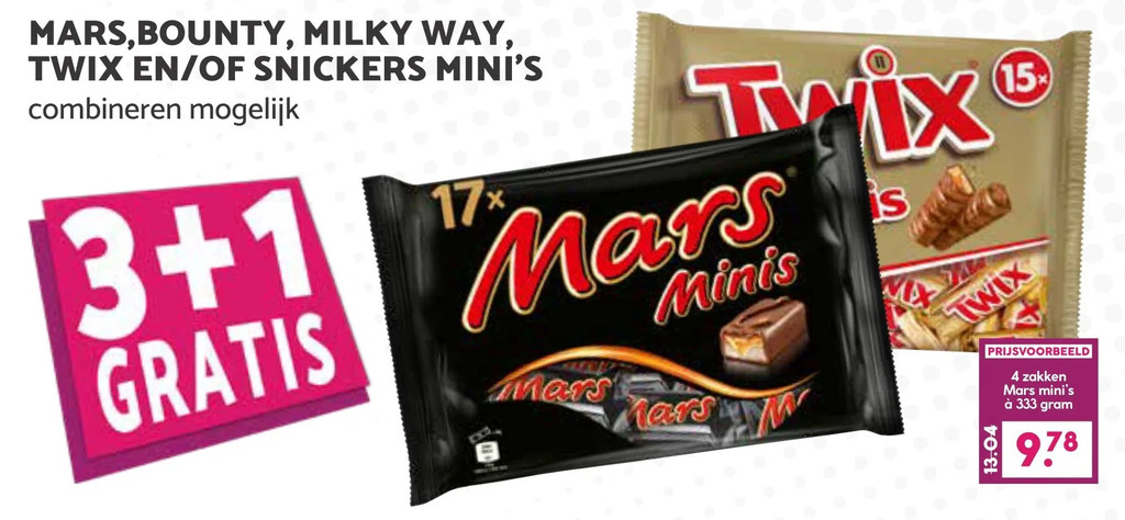 Mars,bounty, milky way, twix en/of snickers mini's aanbieding bij Boon ...