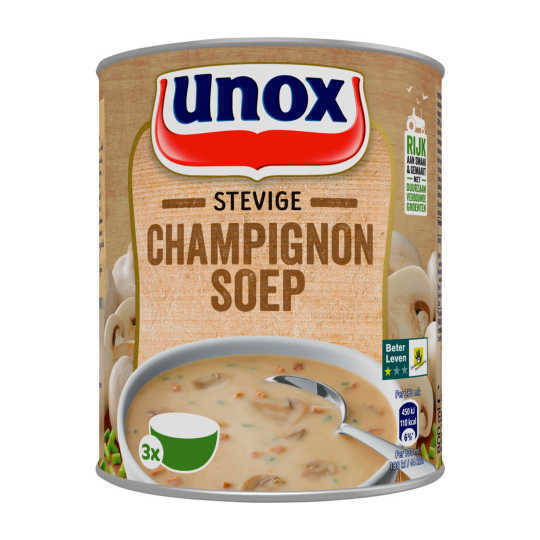 Unox soep in blik stevige champignonsoep aanbieding bij Coop