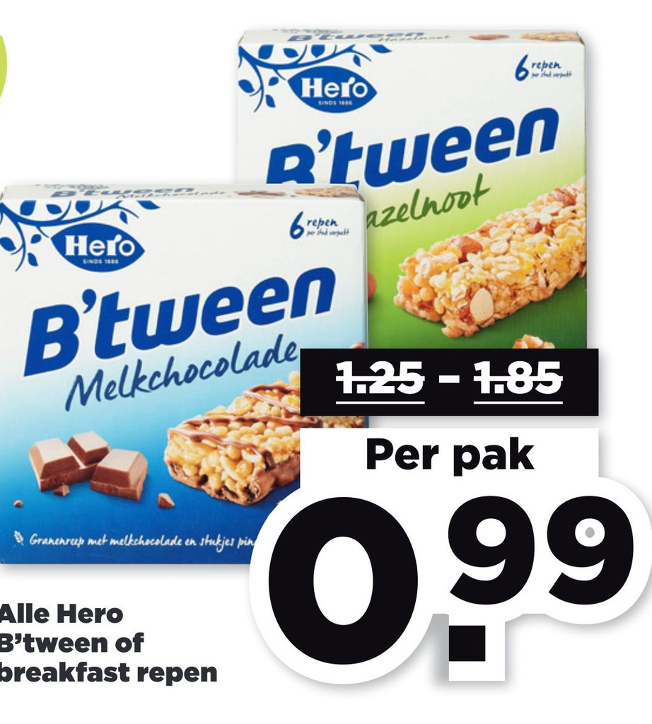 Alle Hero B'tween of breakfast repen aanbieding bij PLUS