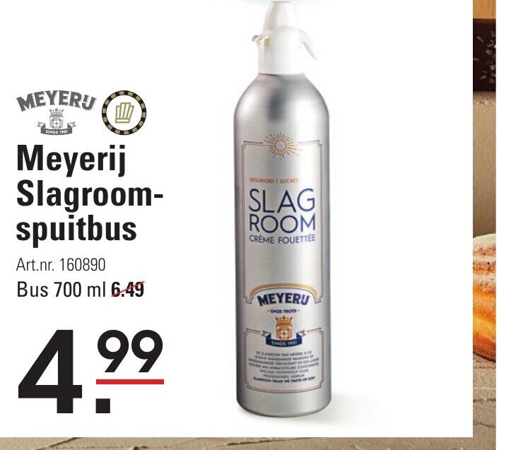 Meyerij Slagroom spuitbus 700 ml aanbieding bij Sligro