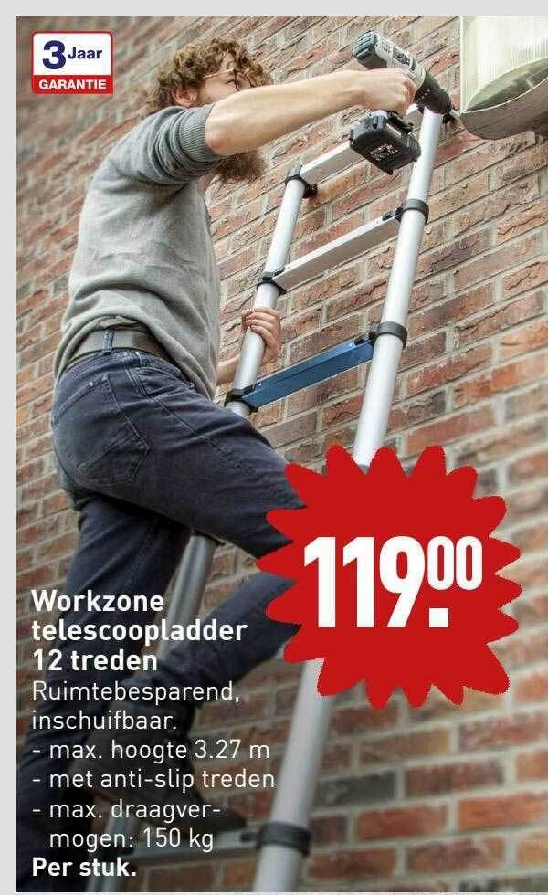 Workzone telescoopladder 12 treden aanbieding bij ALDI