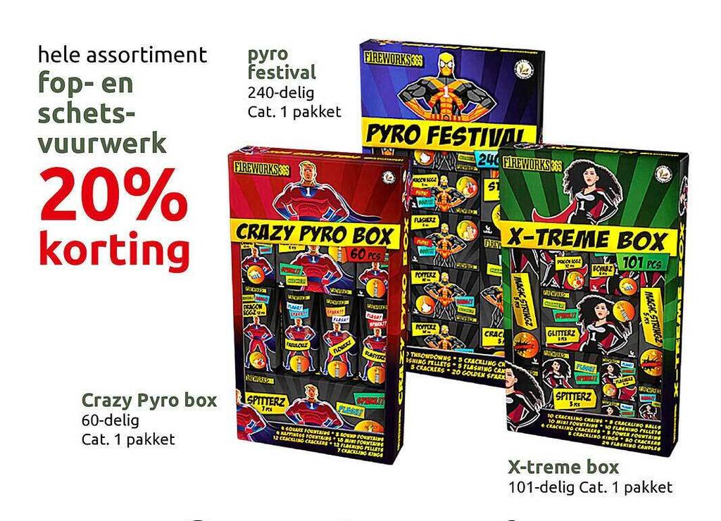 Fop- en schetsvuurwerk, crazy pyro box, pyro festival of x-treme box ...