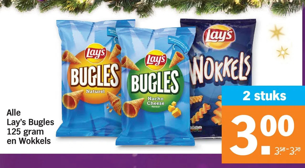 Alle lay's bugles 125 gram en wokkels aanbieding bij Albert Heijn