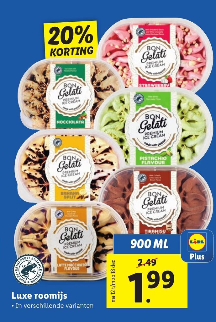 Luxe roomijs 900ml aanbieding bij Lidl
