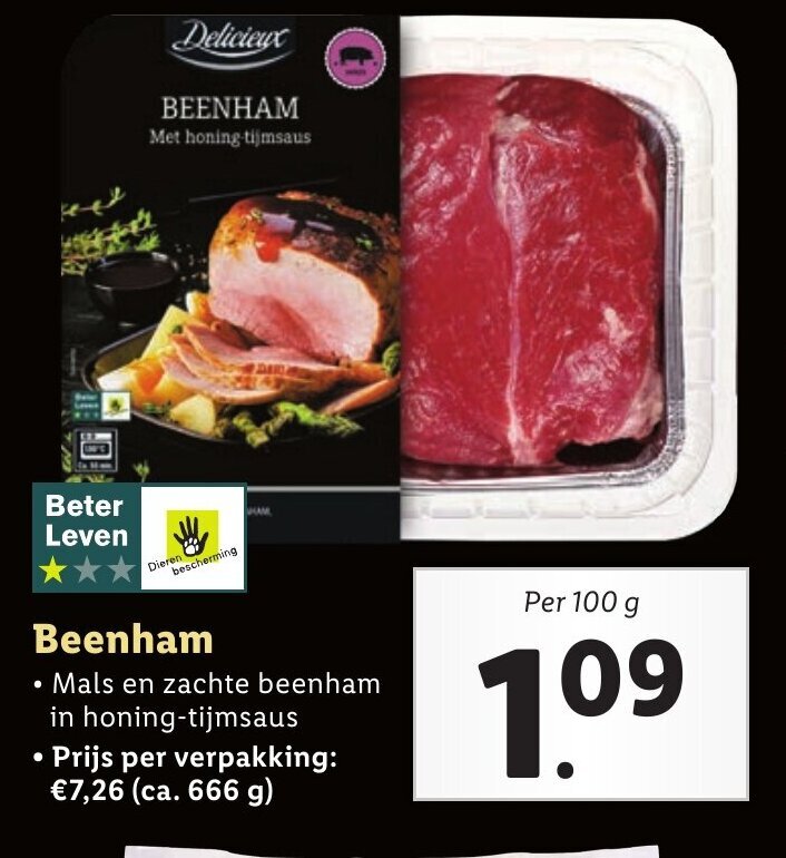 Beenham 100g aanbieding bij Lidl