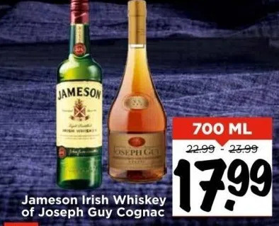 Jameson irish whiskey of joseph guy cognac aanbieding bij Vomar