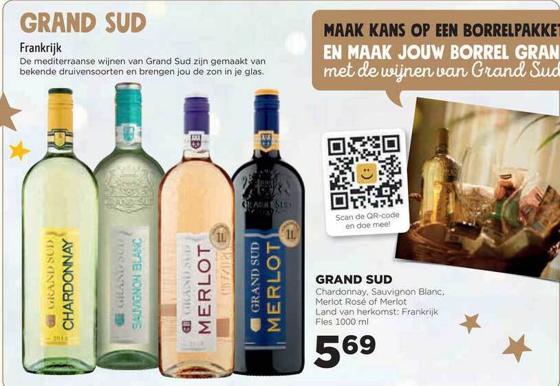 Grand sud chardonnay, sauvignon blanc, merlot rosé of merlot aanbieding ...