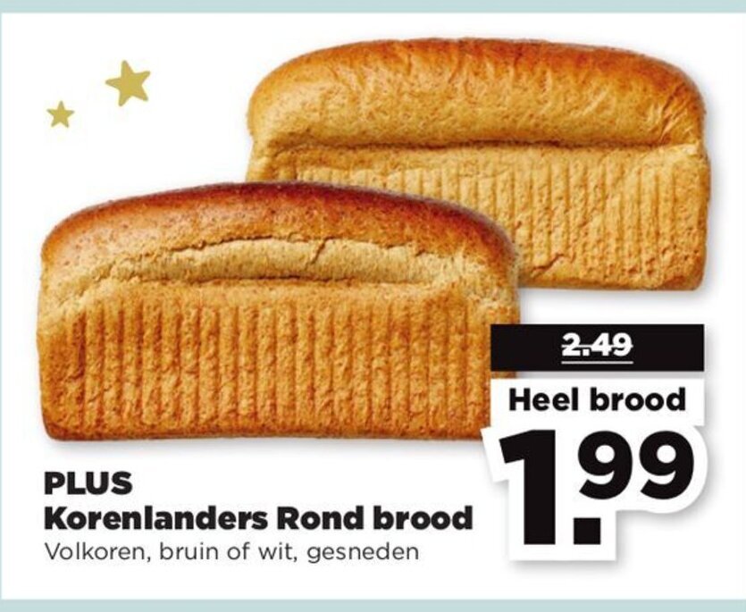 Plus Korenlanders Rond brood Heel brood aanbieding bij PLUS