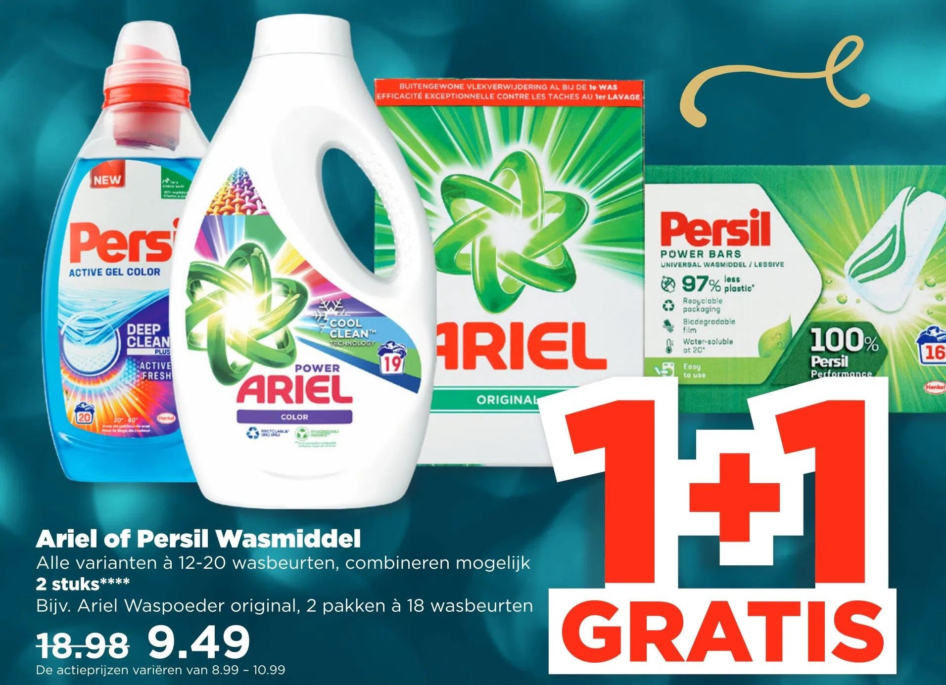 Ariel of persil wasmiddel aanbieding bij PLUS