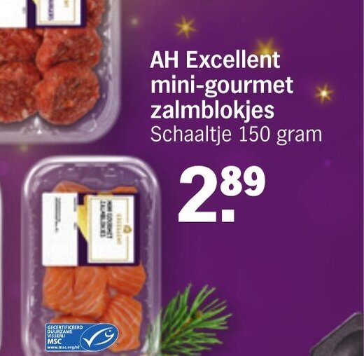 AH Excellent Mini Gourmet Zalmblokjes Schaaltje 150gram aanbieding bij ...