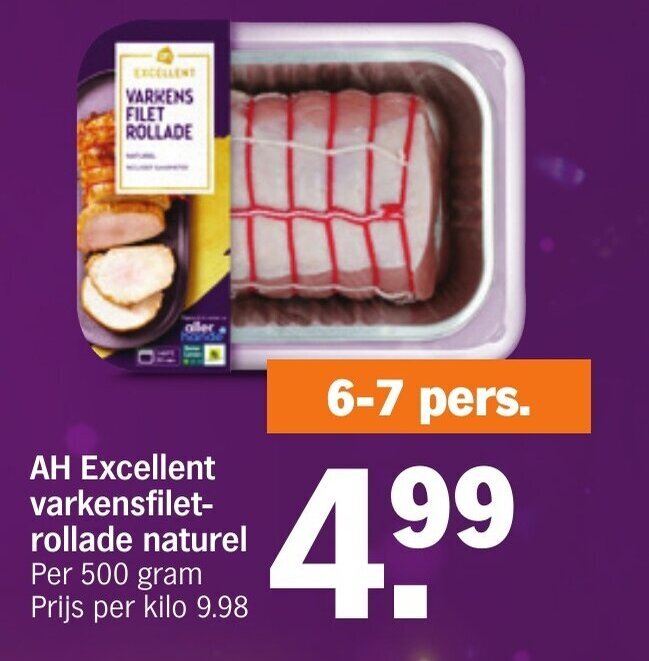 AH Excellent Varkensfilet Rollade Naturel Per 500gram aanbieding bij ...