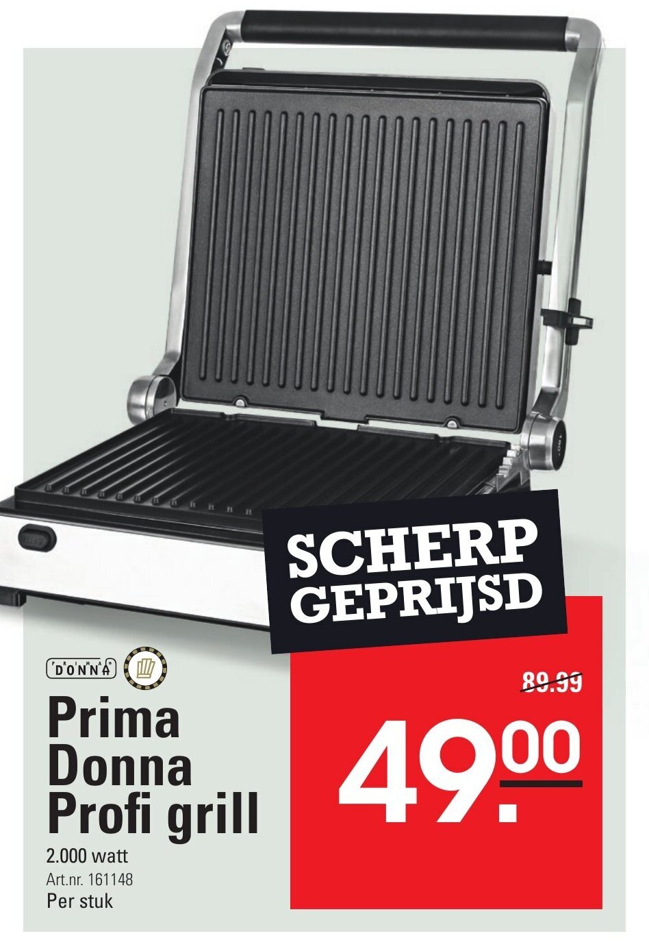 Prima Donna Profi grill 2,000 watt aanbieding bij Sligro
