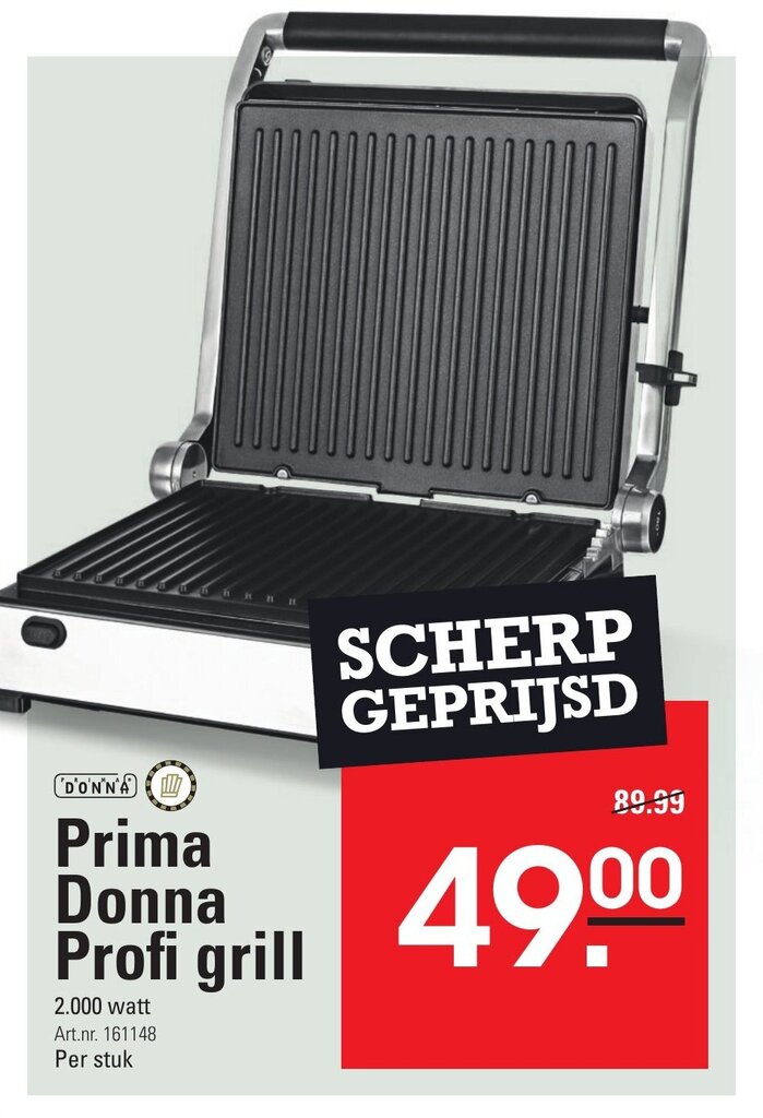 Prima Donna Profi grill 2,000 watt aanbieding bij Sligro